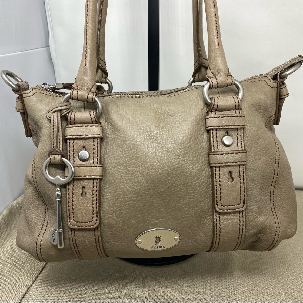 Fossil Taupe Pebble-Leather Satchel - Gem